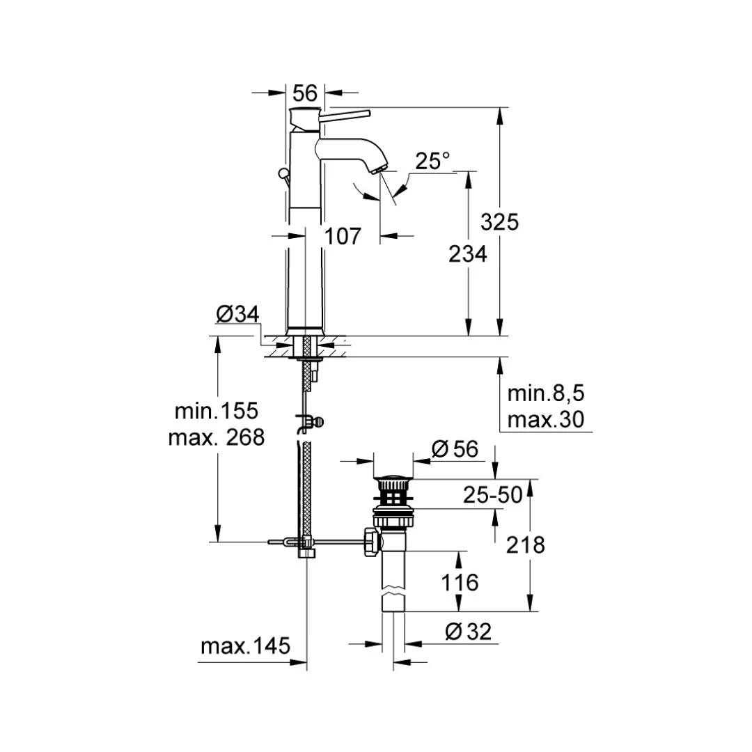 Grohe Table Mounted Tall Boy Basin Mixer Bauclassic 32868000 - Chrome ...