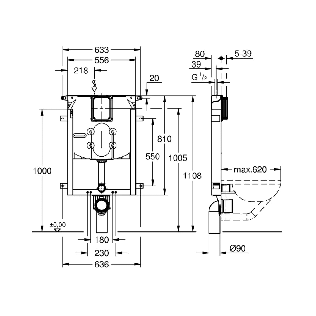 Grohe Uniset Concealed Wall Mounted Cistern Half Frame 38729000 - Whit ...