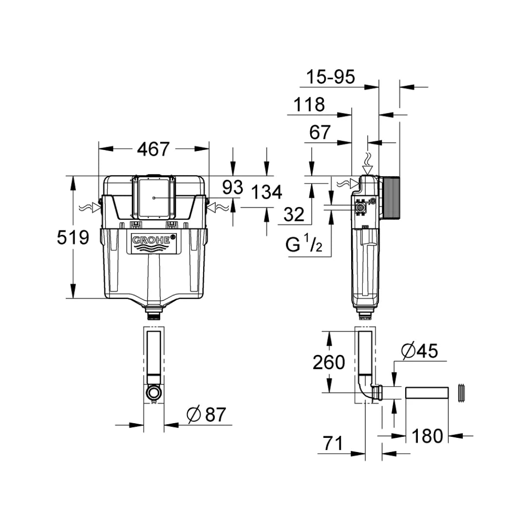 Grohe Concealed Wall Mounted Cistern Without Frame 38987000 - White ...